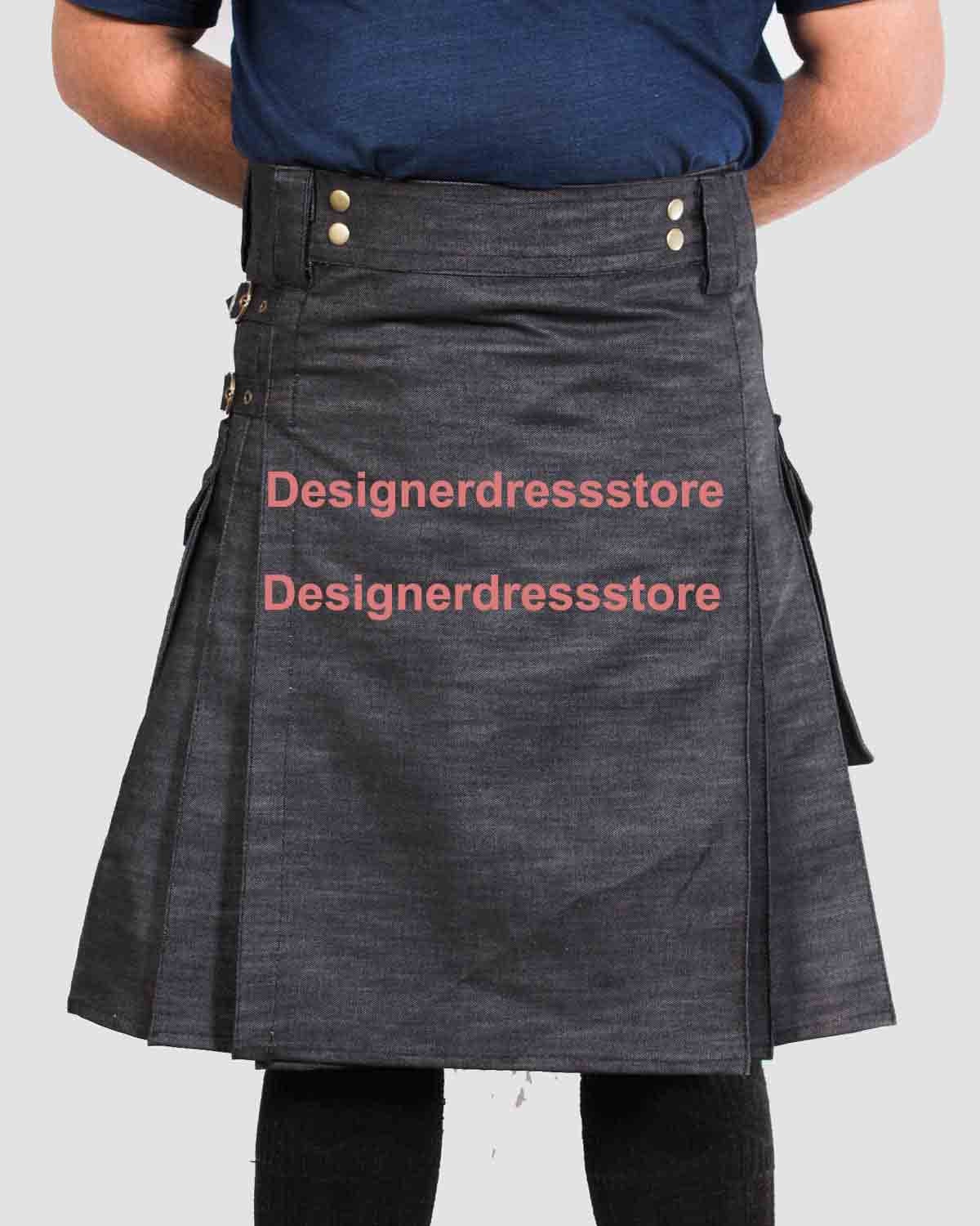 Mens Denim Utility Kilt Denim Utility Kilt Black Denim Kilt - Etsy