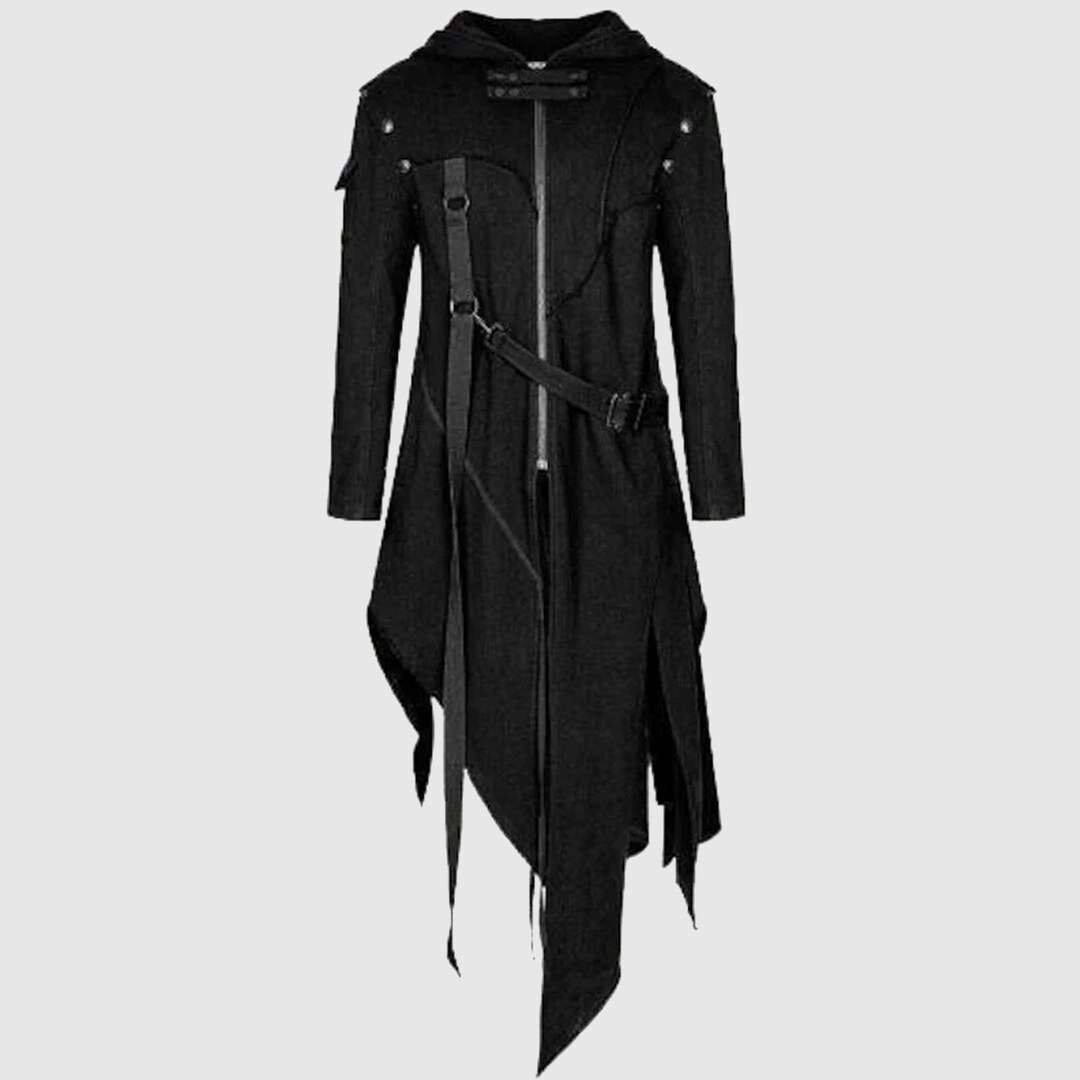 Mens Gothic Hooded Long Coat,mens Steampunk Long Coat, Black Gothic ...