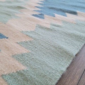 Blue Handwoven Area Rug, Geometric Kilim Wool Rug, Modern Rug, Wool Rug ...