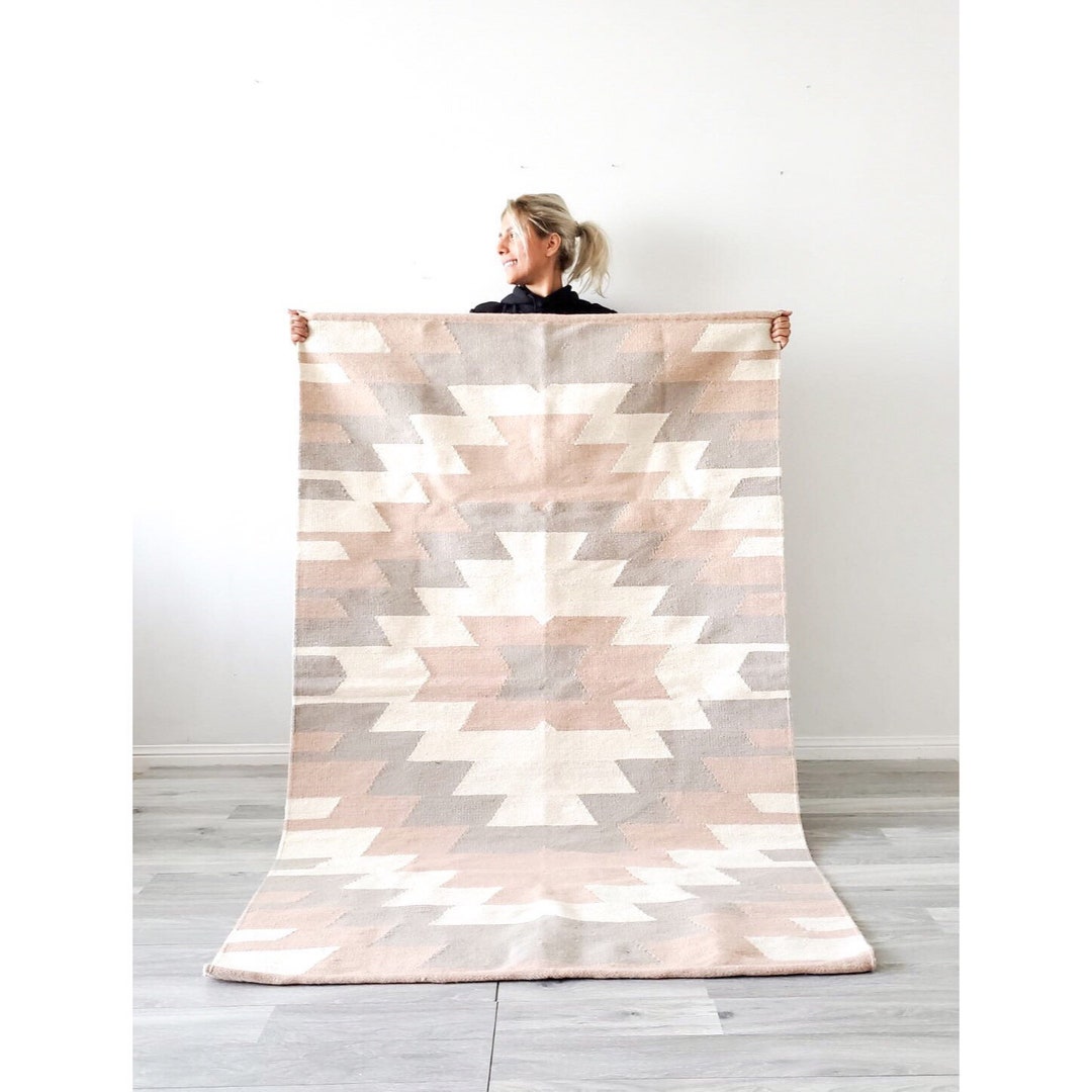 Handwoven Area Rug, Pastel Colours, Dusty Rose Rug, Living Room Rug ...