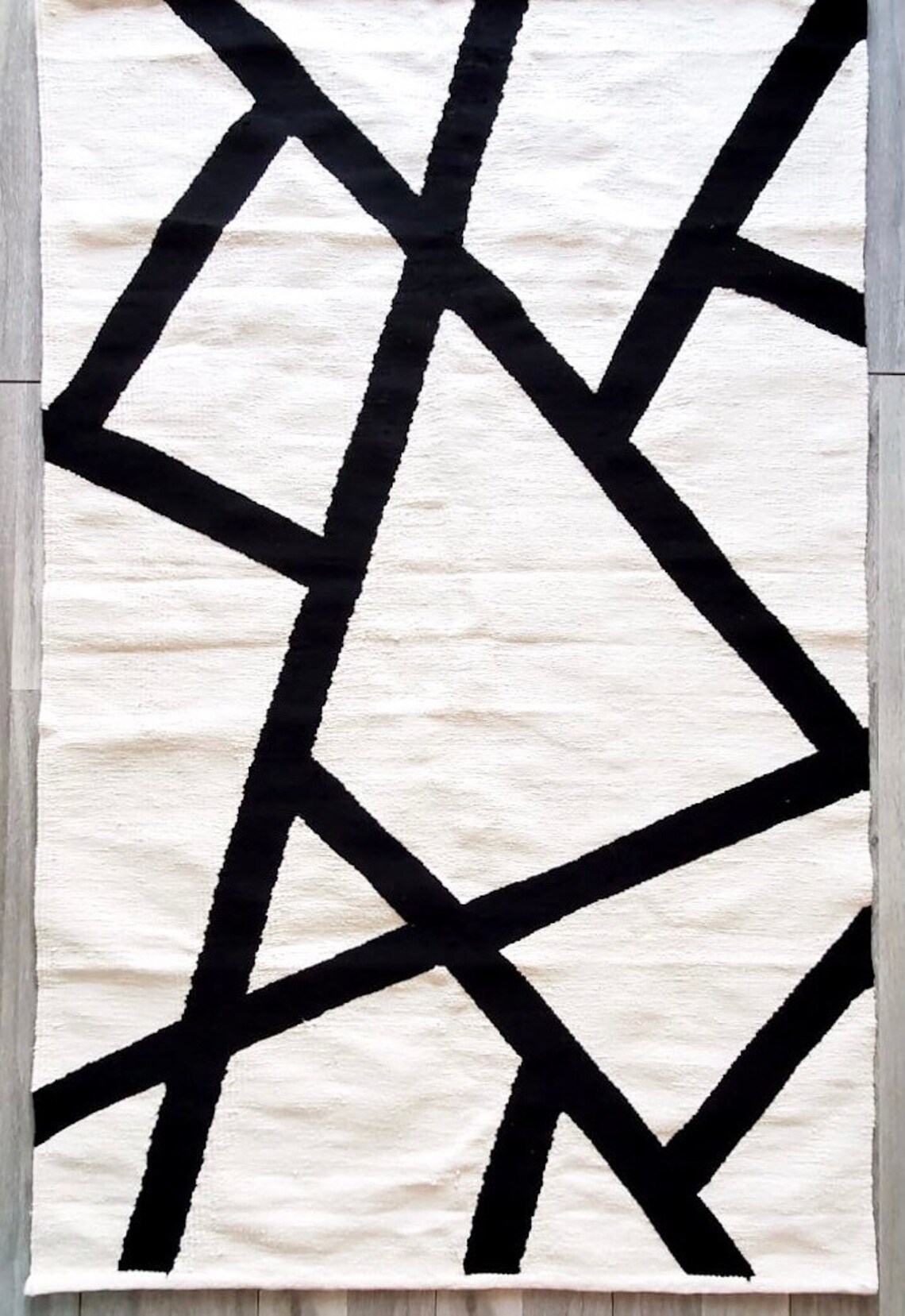 Black & White Cotton Rug Flatwoven Rug Living Room Rug - Etsy