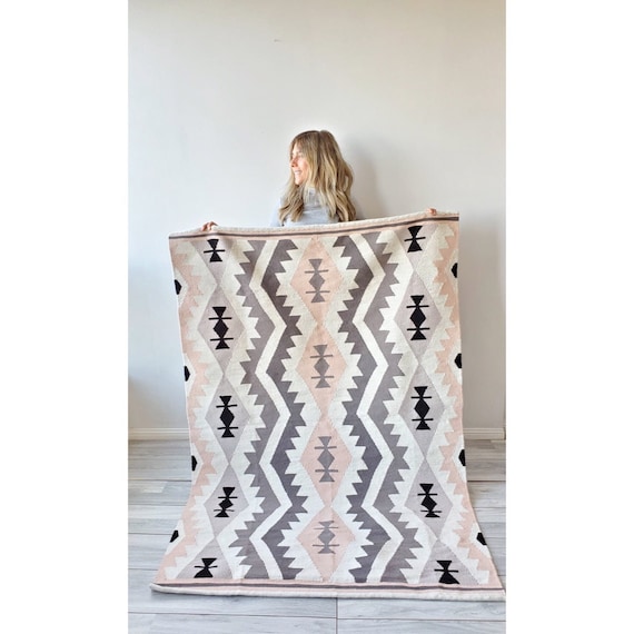 Handwoven Area Rug Pastel Colours Dusty Rose Rug Living | Etsy