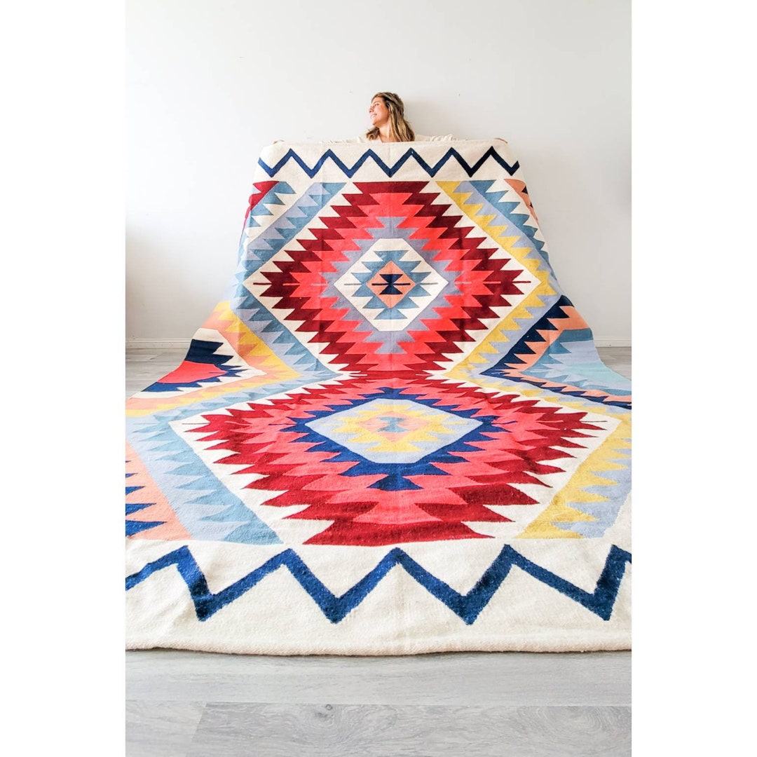 Handwoven Rug, Colourful Rug, Bright Colors Rug, Living Room Kilim ...