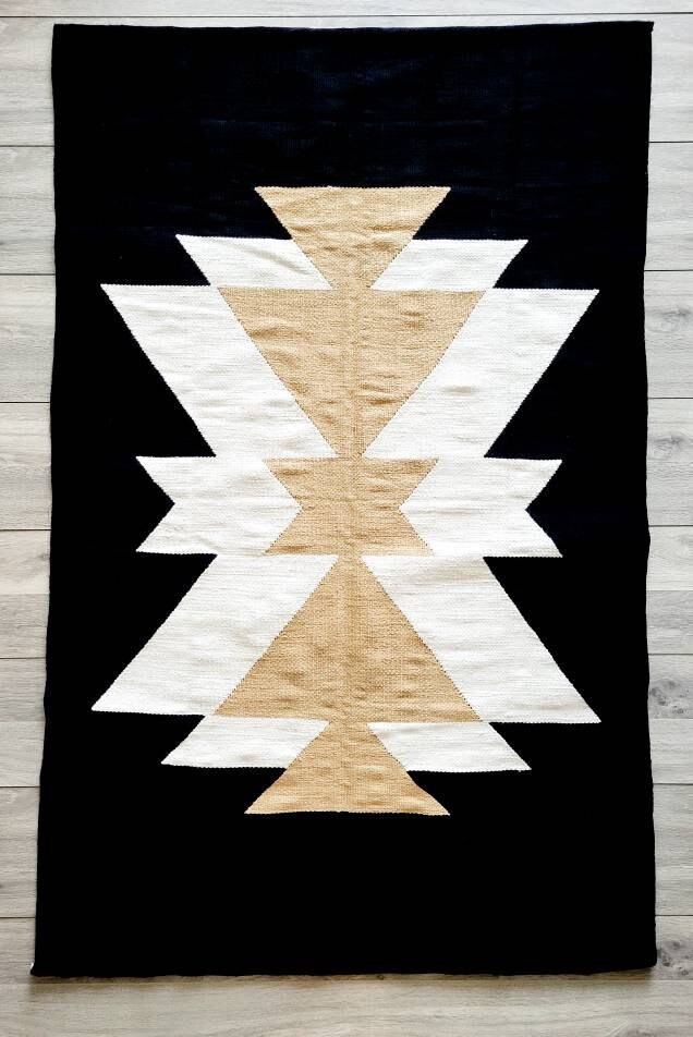 Handwoven Cotton Rug Modern Runner Rug Black Runner Boho | Etsy