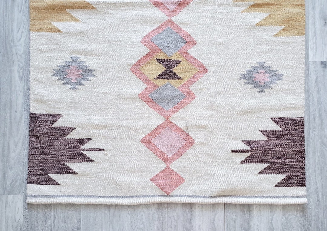 Aziza Pink & Mustard Handwoven Kilim Rug Handwoven Rug, Modern Boho ...