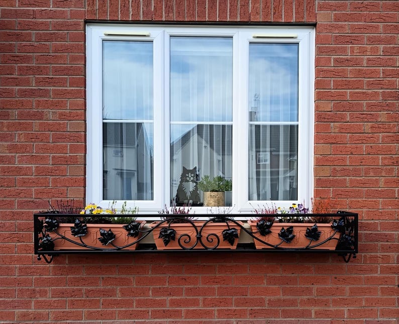 Metal Wrought Iron Wall Mounted Window Box, Pot Holder, Metal Trough ...