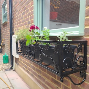 Metal Wrought Iron Wall Mounted Window Box, Pot Holder, Metal Trough ...