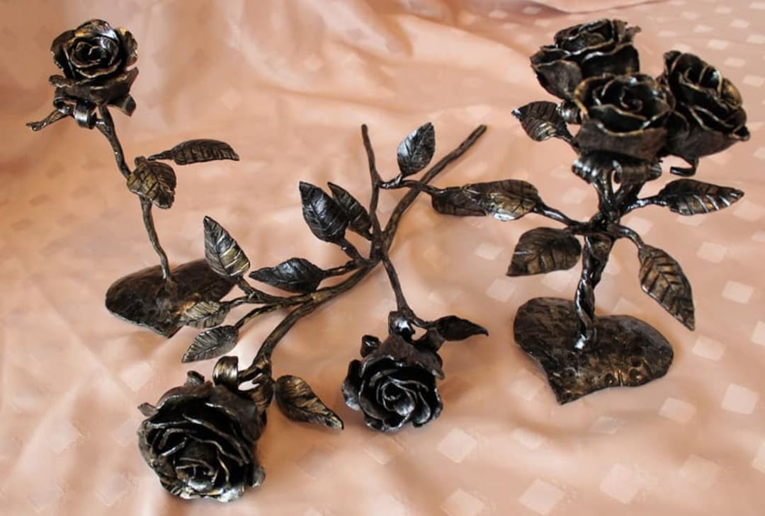 Hand Forged Metal Wrought Iron Roses Flowers Mother's Valentine's Day ...