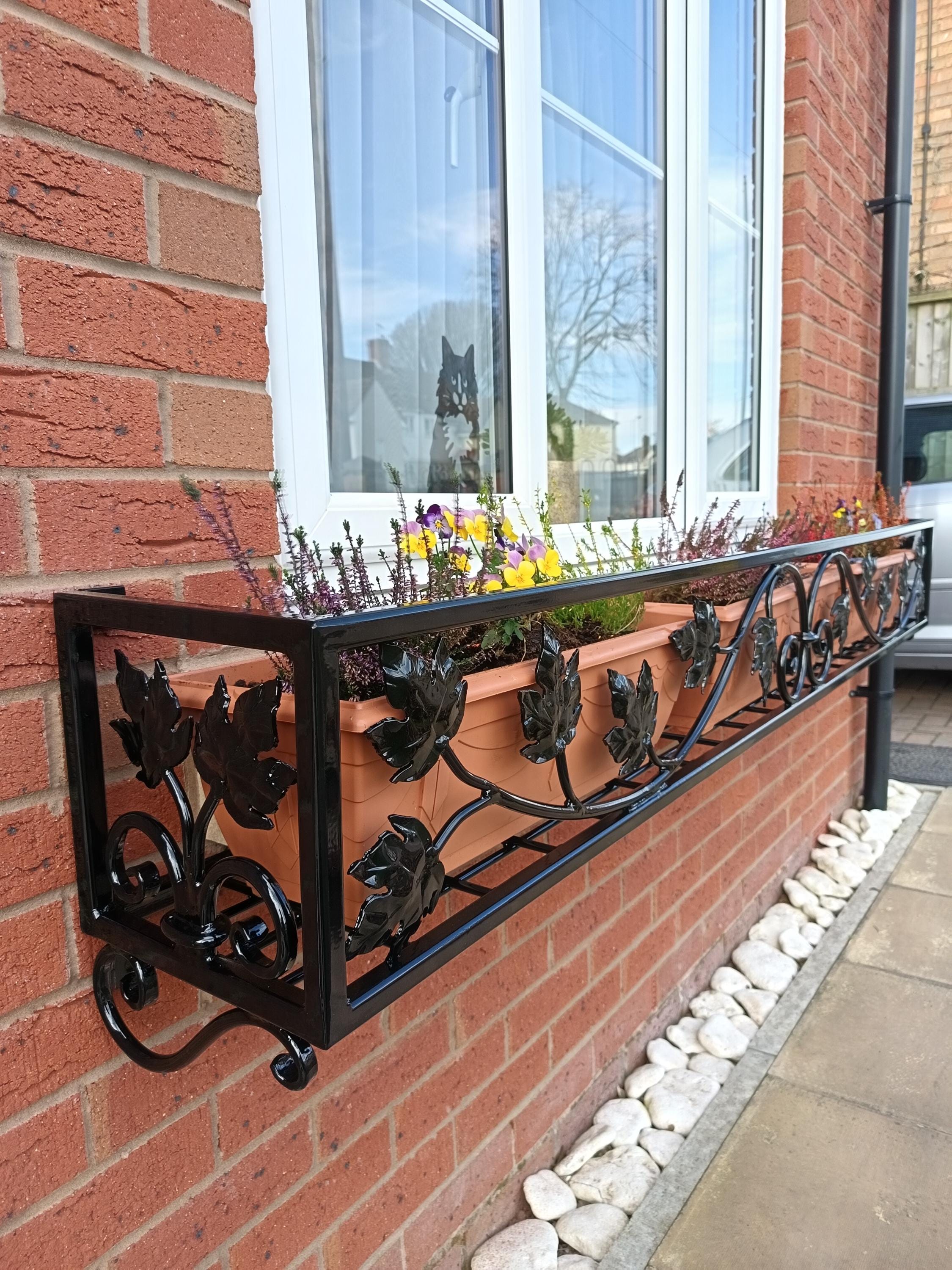Metal Wrought Iron Wall Mounted Window Box, Pot Holder, Metal Trough ...
