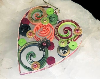 Ornament Heart: Paper Quilled curled and Shaped in Dark | Etsy
