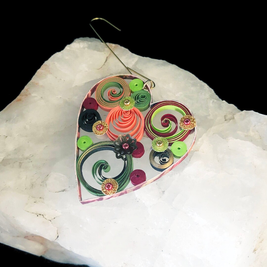 Ornament, Heart: Paper, Quilled (curled and Shaped), in Green, Salmon ...