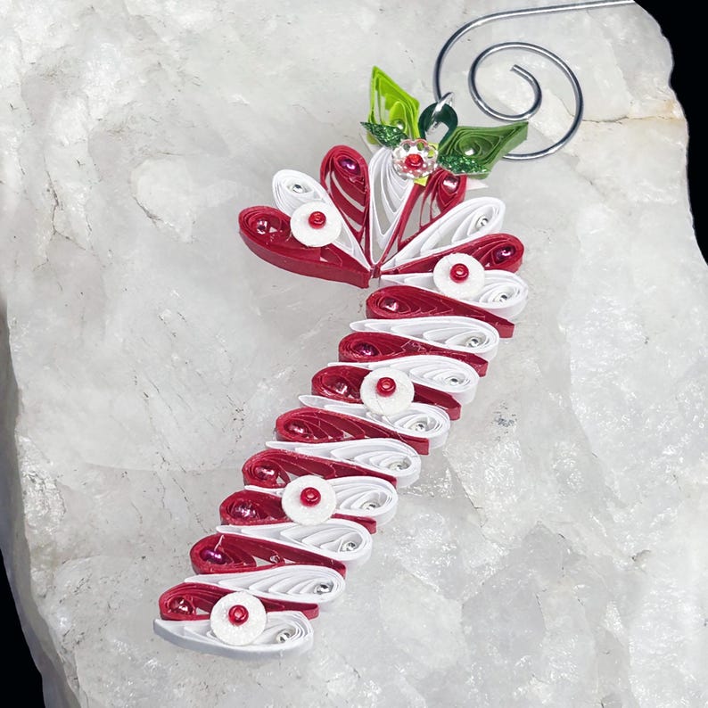 Ornament, Candy Cane: Paper, Quilled (curled and Shaped), Red, White ...