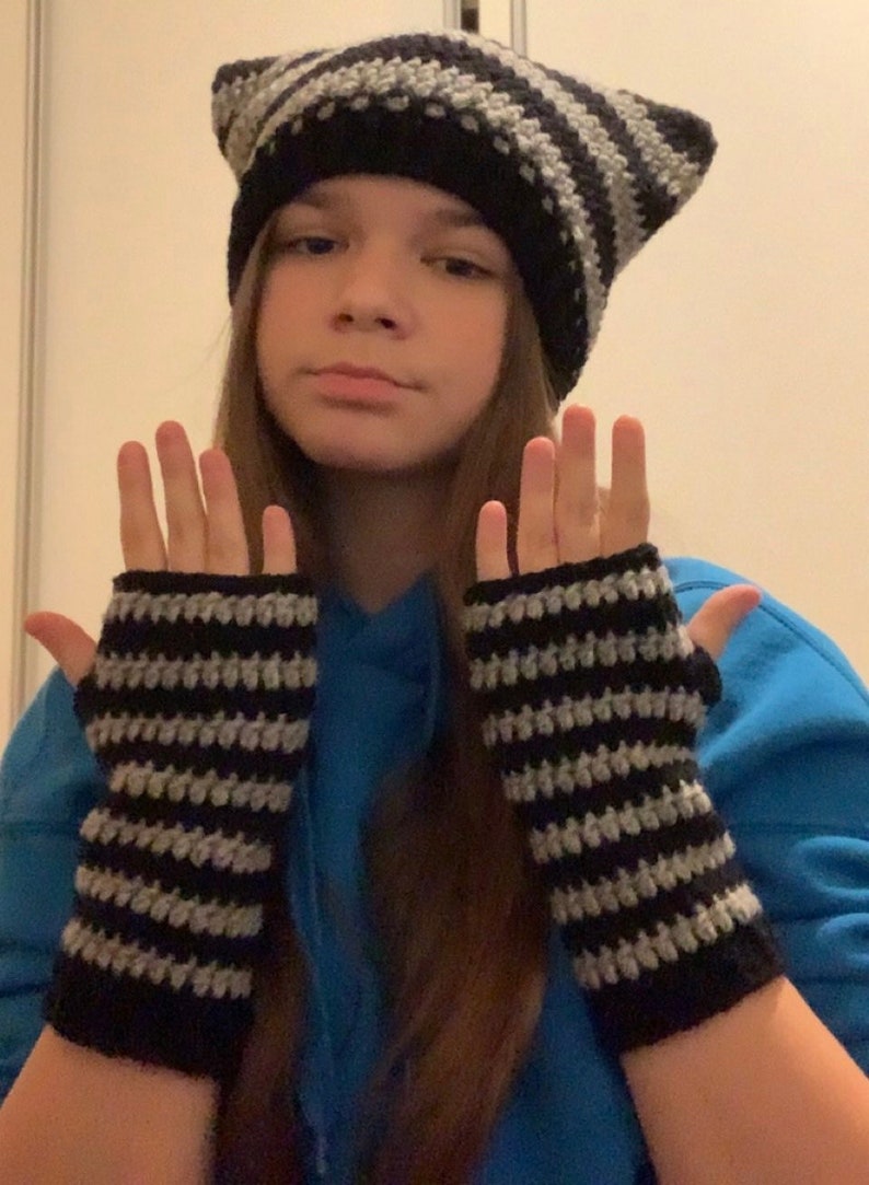 Striped Crochet Cat Ear Beanie: Handmade Wool-blend Hat - Etsy