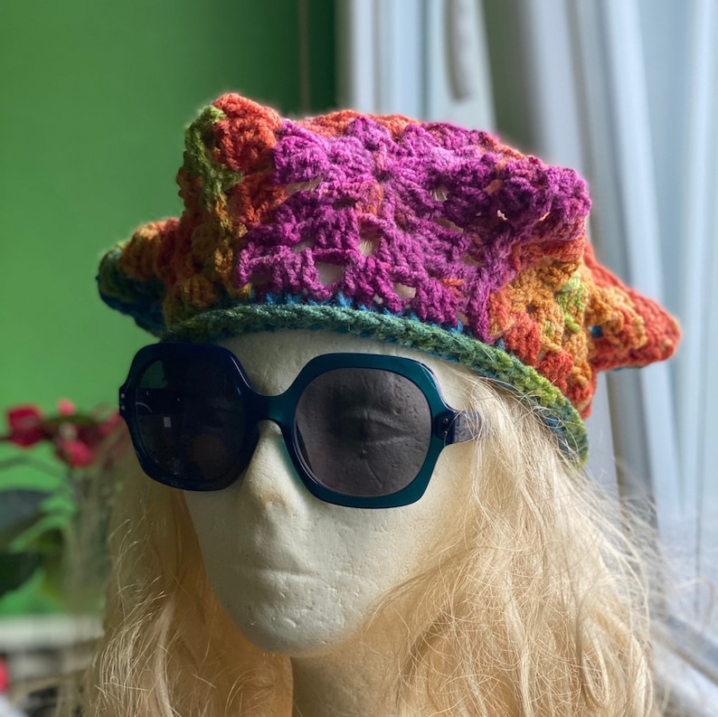 Crochet Star Hat, Handmade Fairycore Slouchy Beanie, Colorful Granny ...
