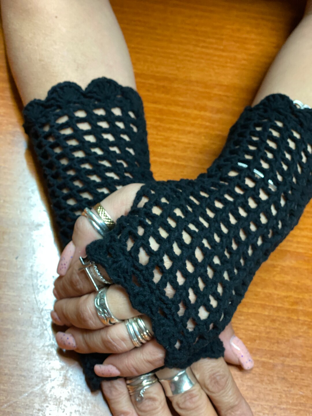 Black Crochet Mesh Gloves, Mesh Fingerless Gloves, Spider Web Gloves ...