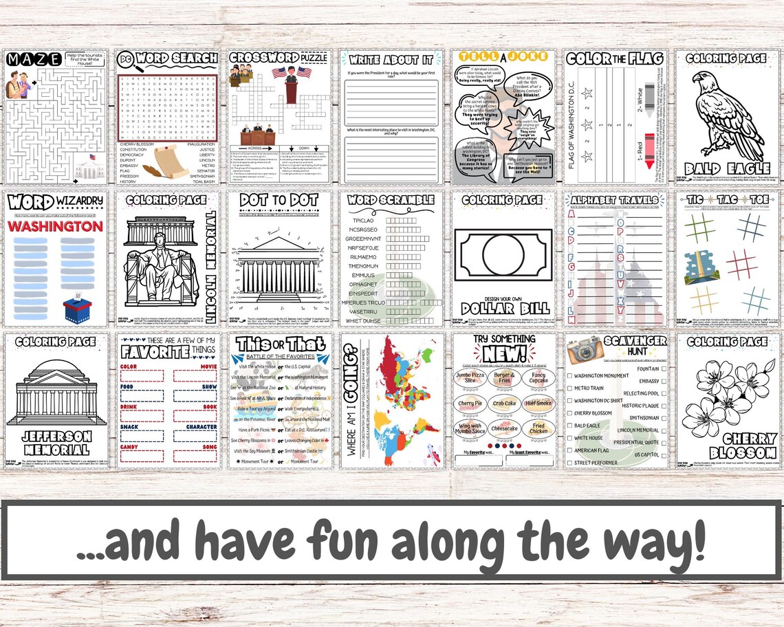 Kids Washington DC Travel Journal | Travel Activity Book Kids | DC Trip ...