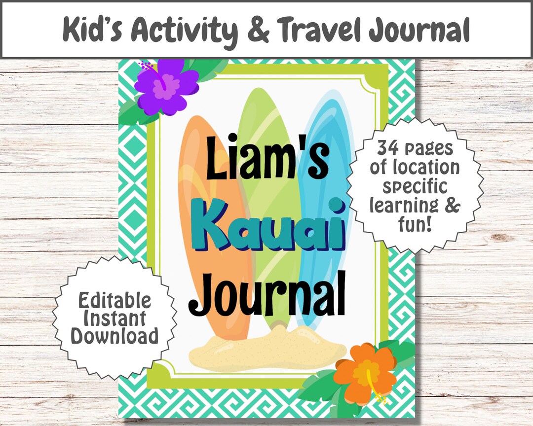 Kid's Kauai Travel Journal Hawaiian Travel Scrapbook Children Hawaii ...