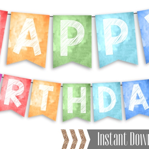 Rainbow Birthday Banner Printable Party Decorations Editable - Etsy