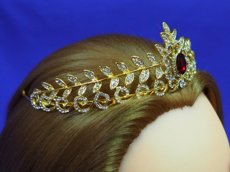 Gold DARK Ruby Red Floral Tiara Wedding Bridal Prom - Etsy