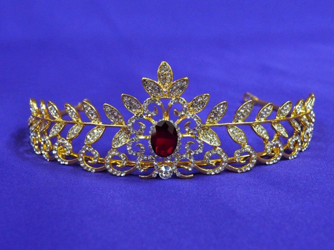 Gold DARK Ruby Red Floral Tiara Wedding Bridal Prom - Etsy