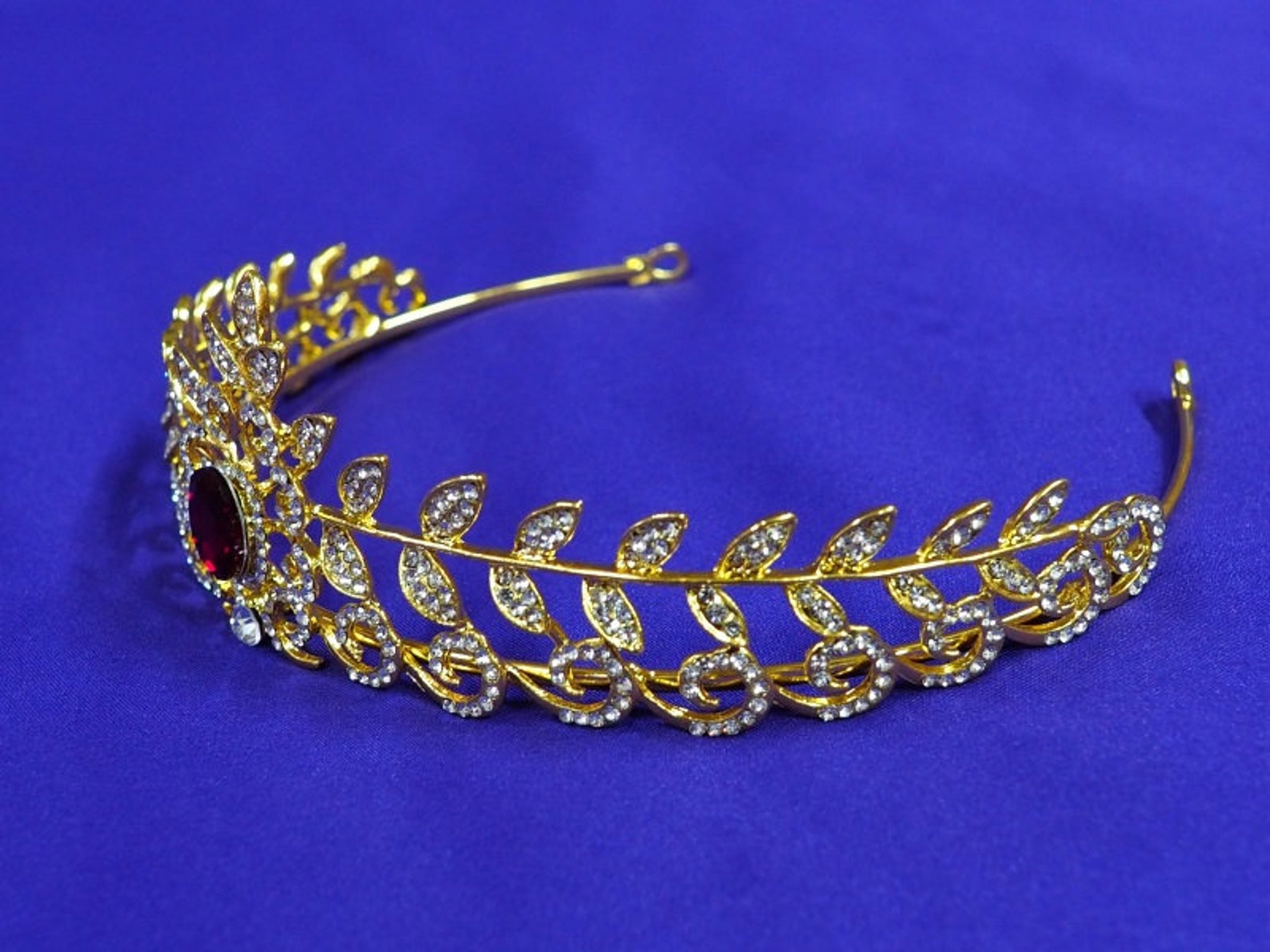 Gold DARK Ruby Red Floral Tiara Wedding Bridal Prom - Etsy