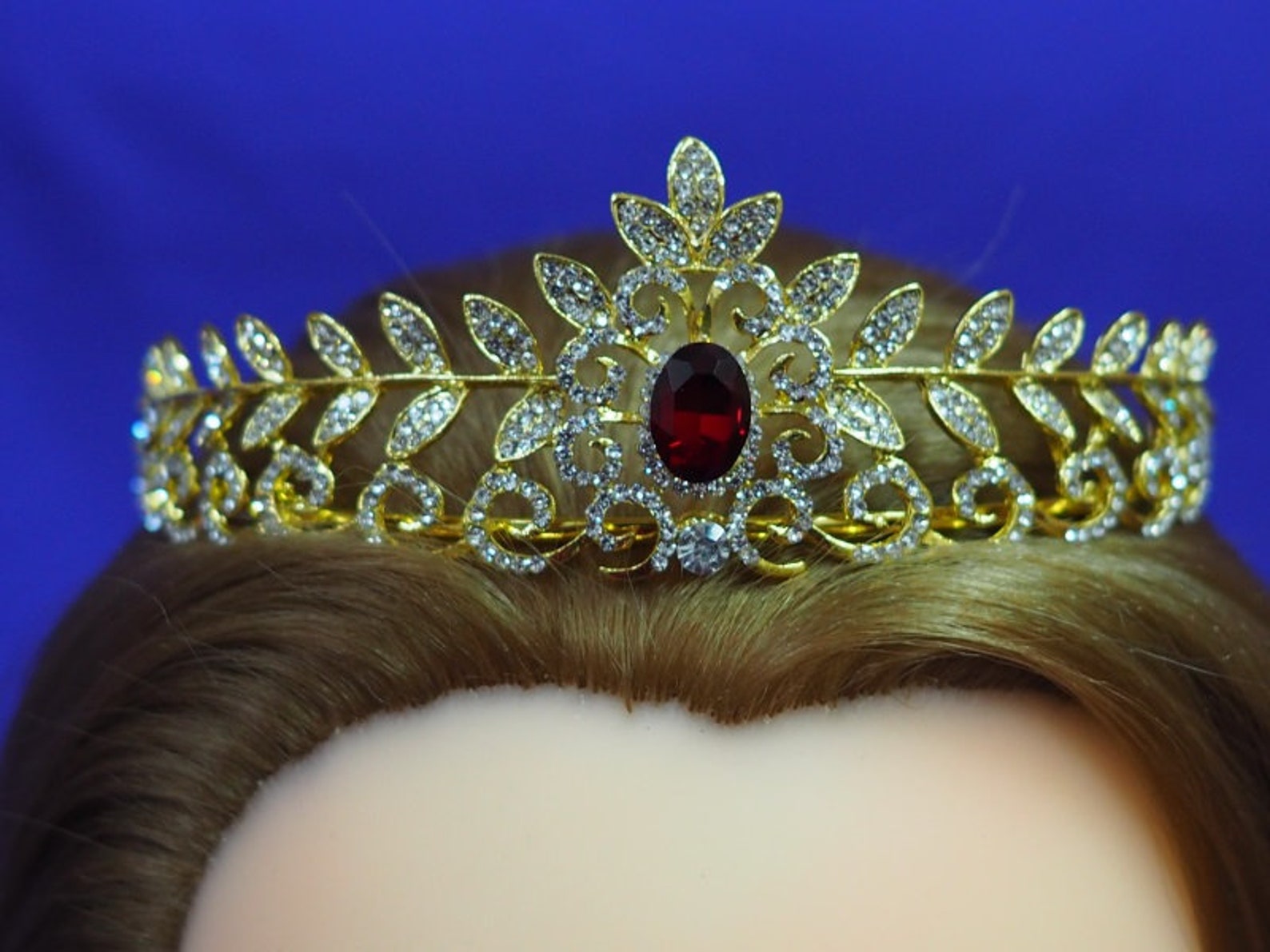 Gold DARK Ruby Red Floral Tiara Wedding Bridal Prom - Etsy