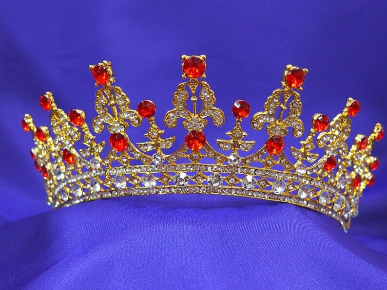 Couronne de reine princesse or rouge rubis mariage bal mariée diadème ...