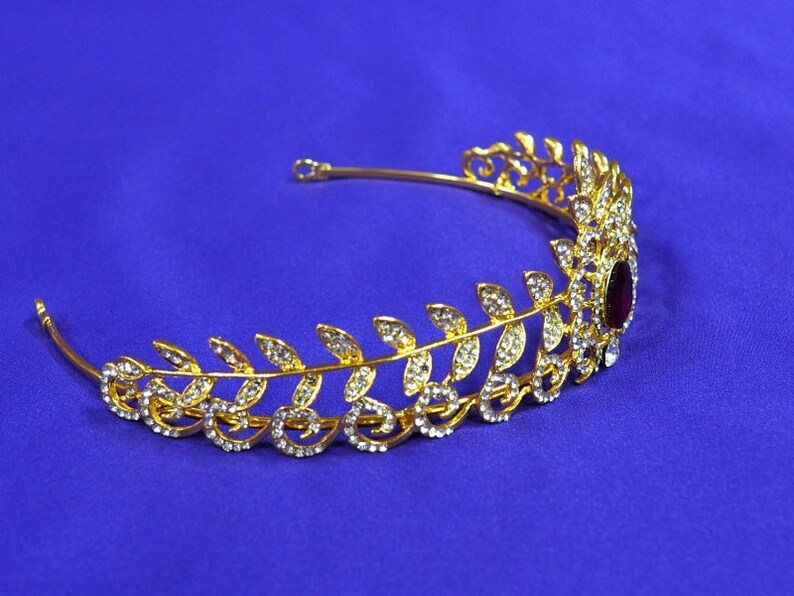 Gold DARK Ruby Red Floral Tiara Wedding Bridal Prom - Etsy