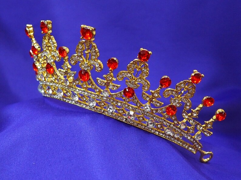 Couronne de reine princesse or rouge rubis mariage bal mariée diadème ...