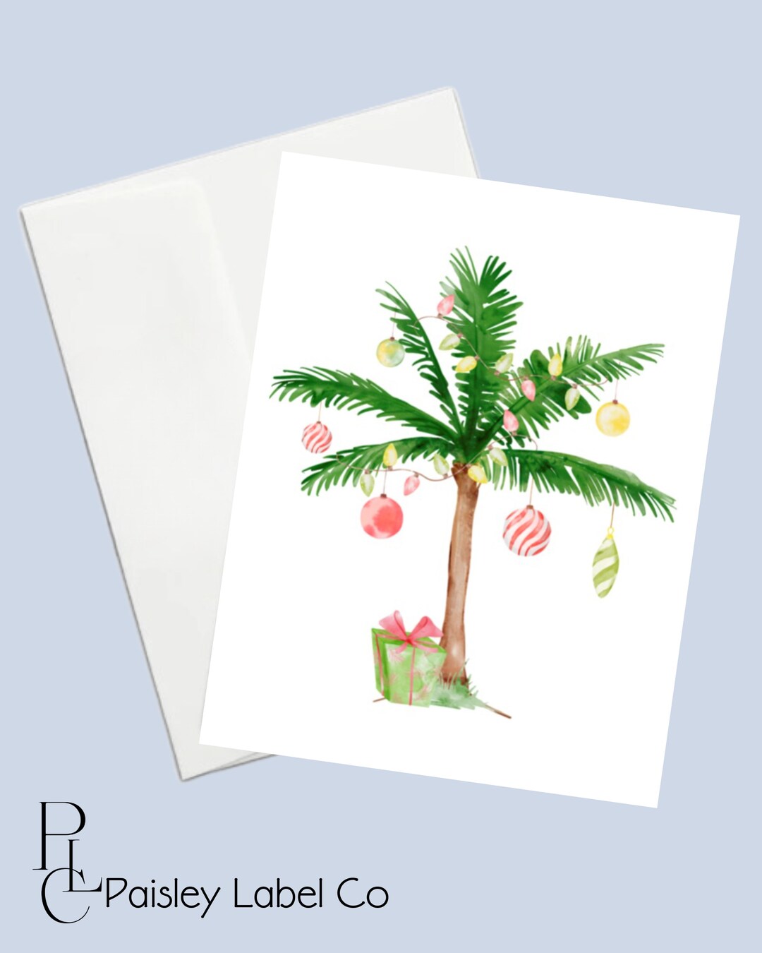 Tropical Christmas Palm Tree Ornaments Gift Note Card Set Holiday ...