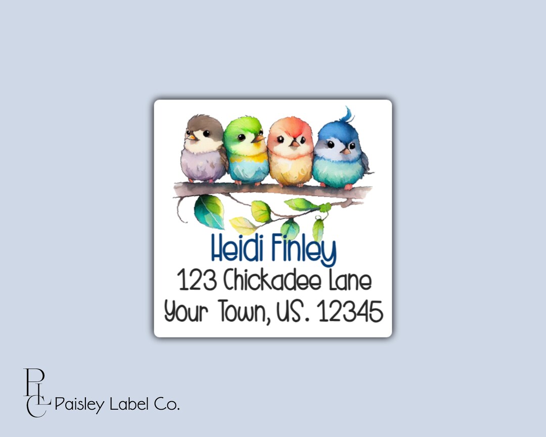 Personalized Chickadee Chick Chic Bird Birds in a Line Watercolor ...