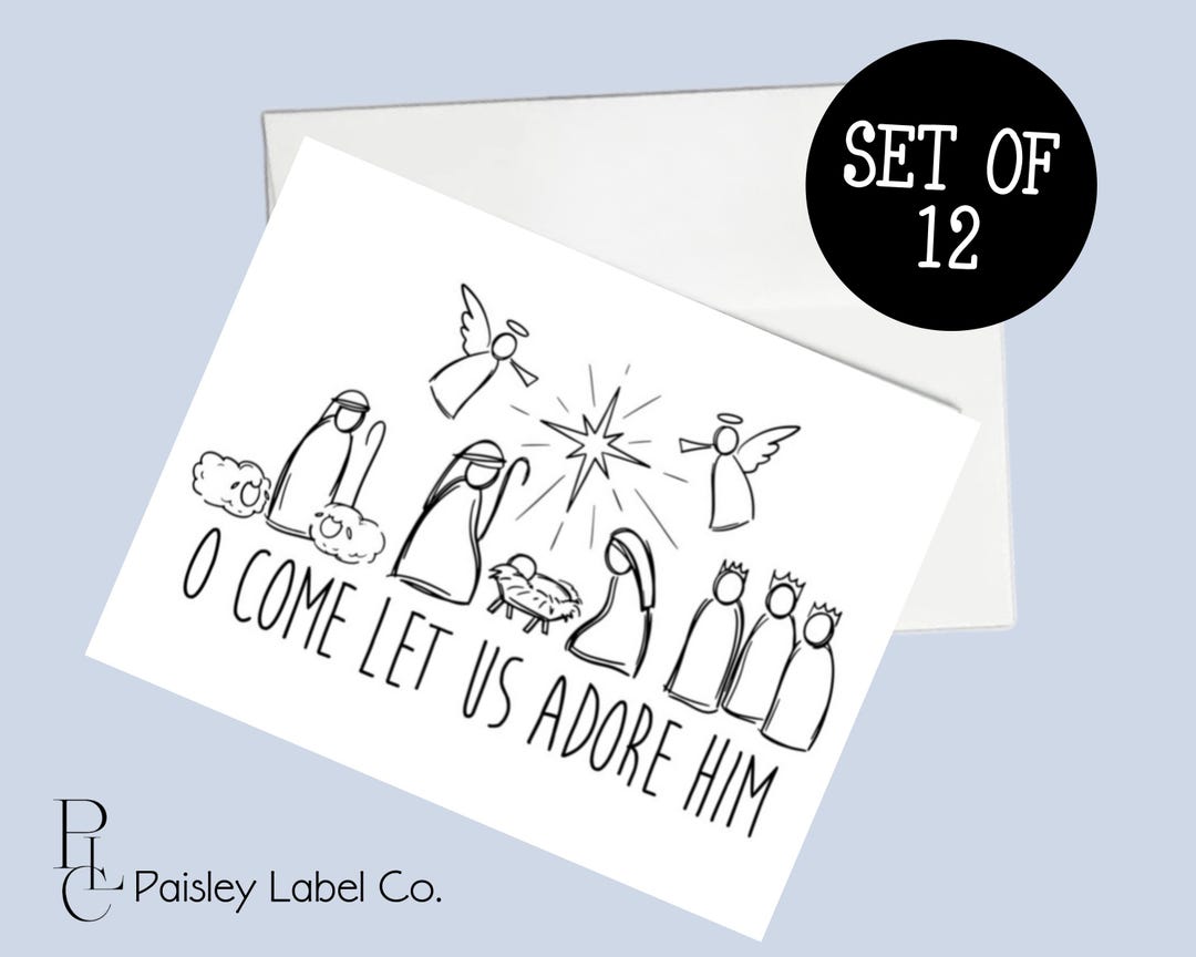 Nativity Scene O Come Let Us Adore Him Simple Minimalist Advent Christmas Christian Folded ...