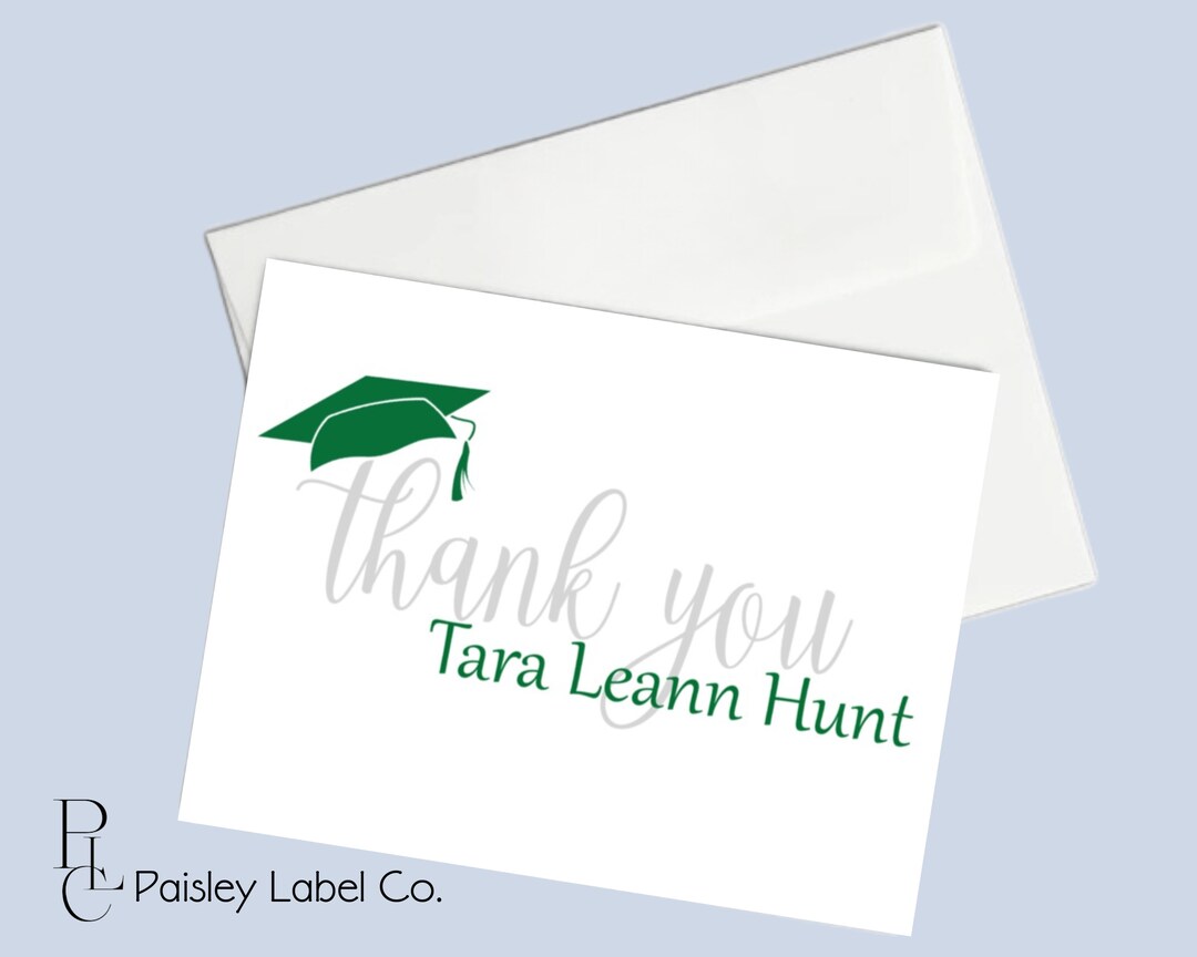 Graduation Grad Cap Thank You Custom Note Card Set Notecard ...