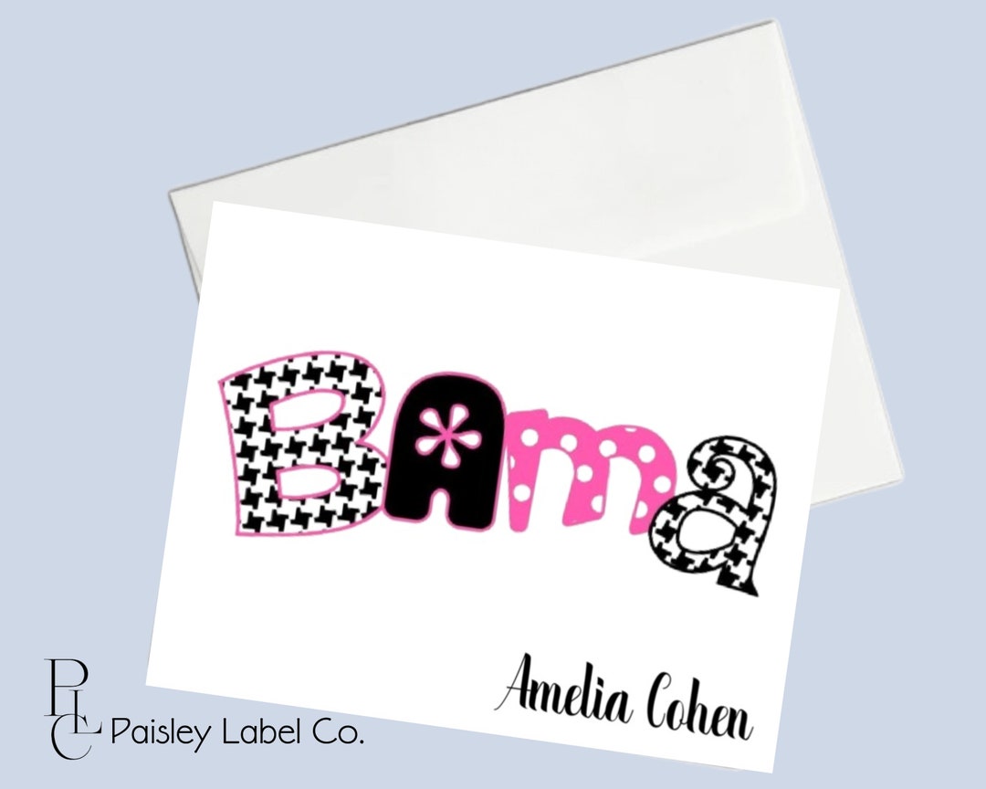 Personalized Notecard Note Card Bama Girl Alabama Houndstooth Hot Pink ...