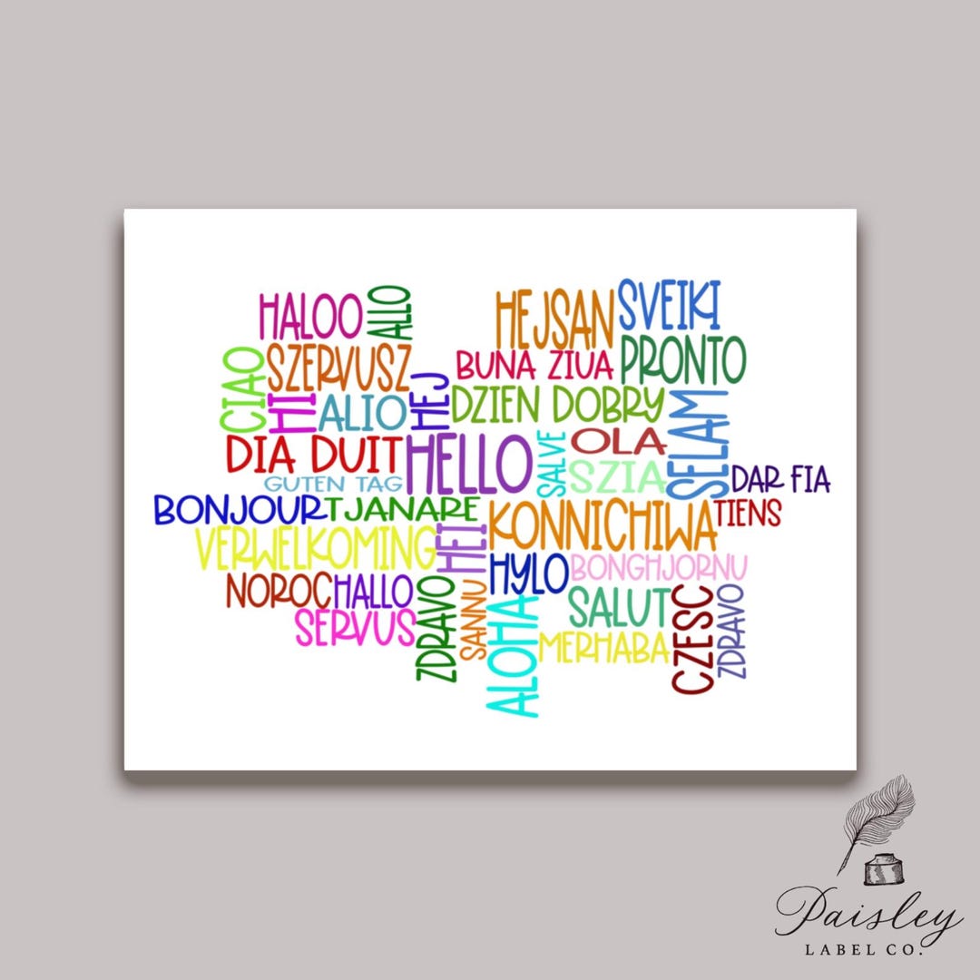 Bright Colorful Hello Greetings Salutations in Many Languages Note Card ...