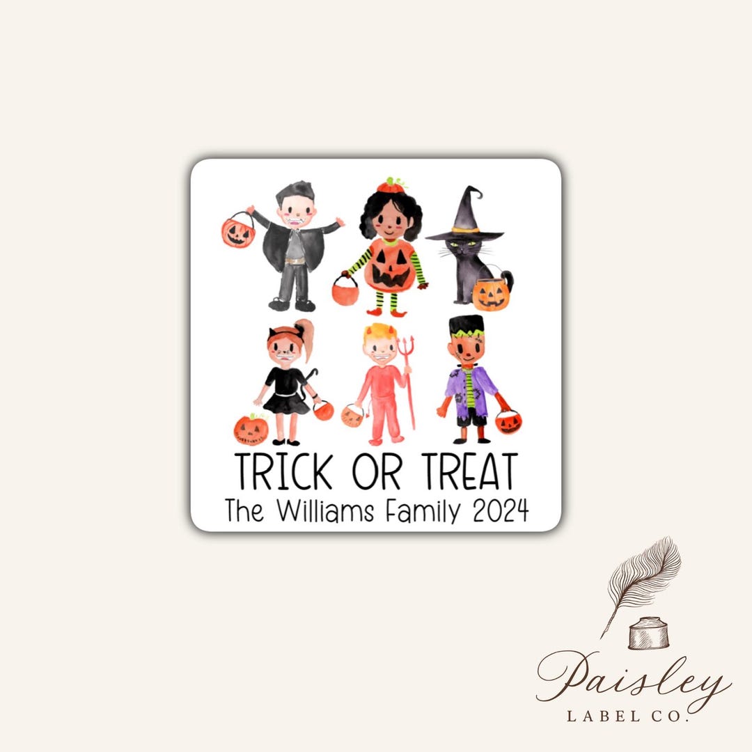 Watercolor Happy Halloween Labels and Stickers Trick or Treat Kids ...