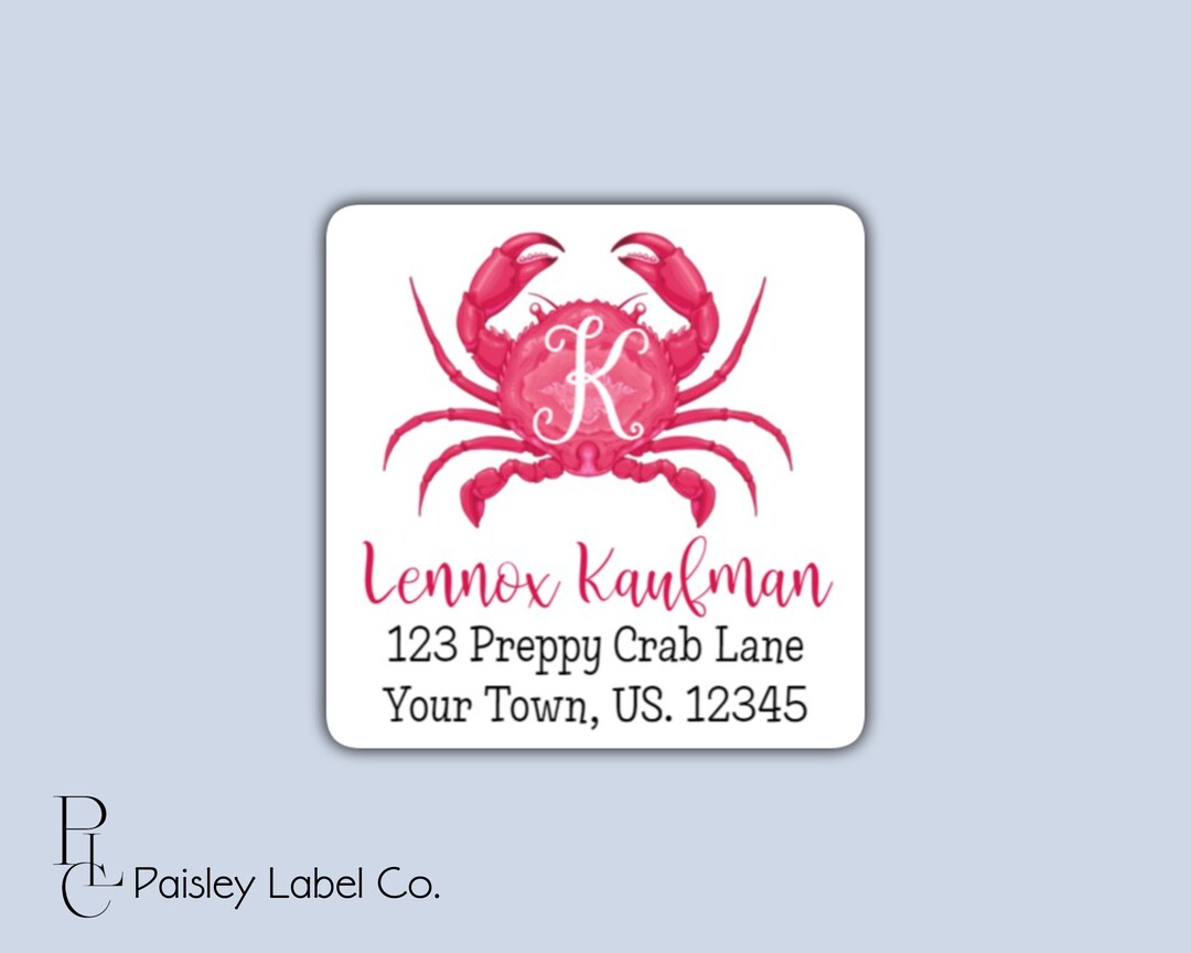 Personalized Preppy Hot Pink Monogram Initial Crab Crabby Return ...