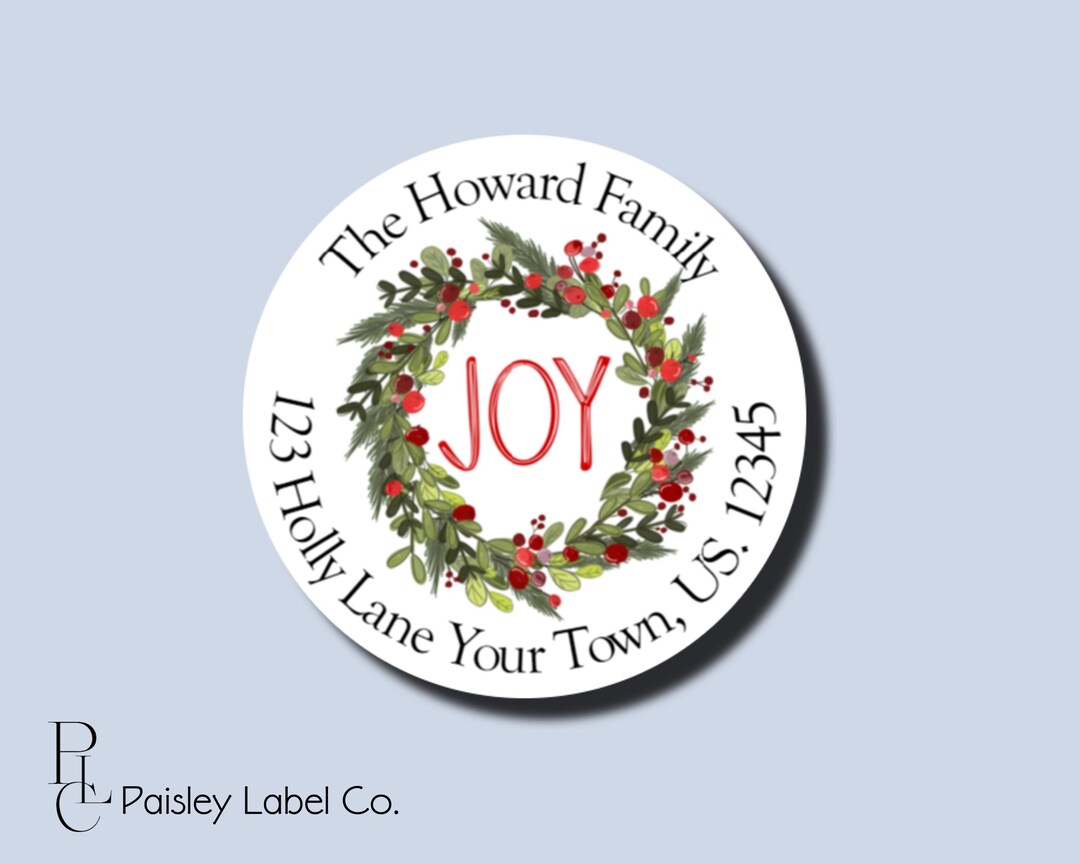 Farmhouse Holly Berry Wreath Joy Christmas Holiday Personalized Round ...