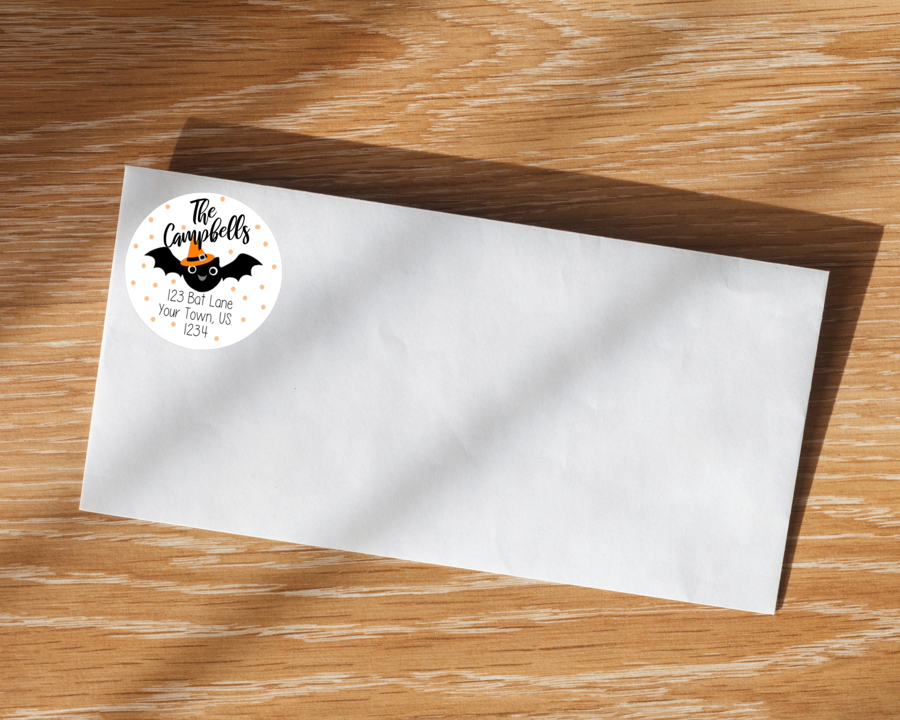Goofy Halloween Bat Wearing Witches Hat Polka Dots Personalized Round ...