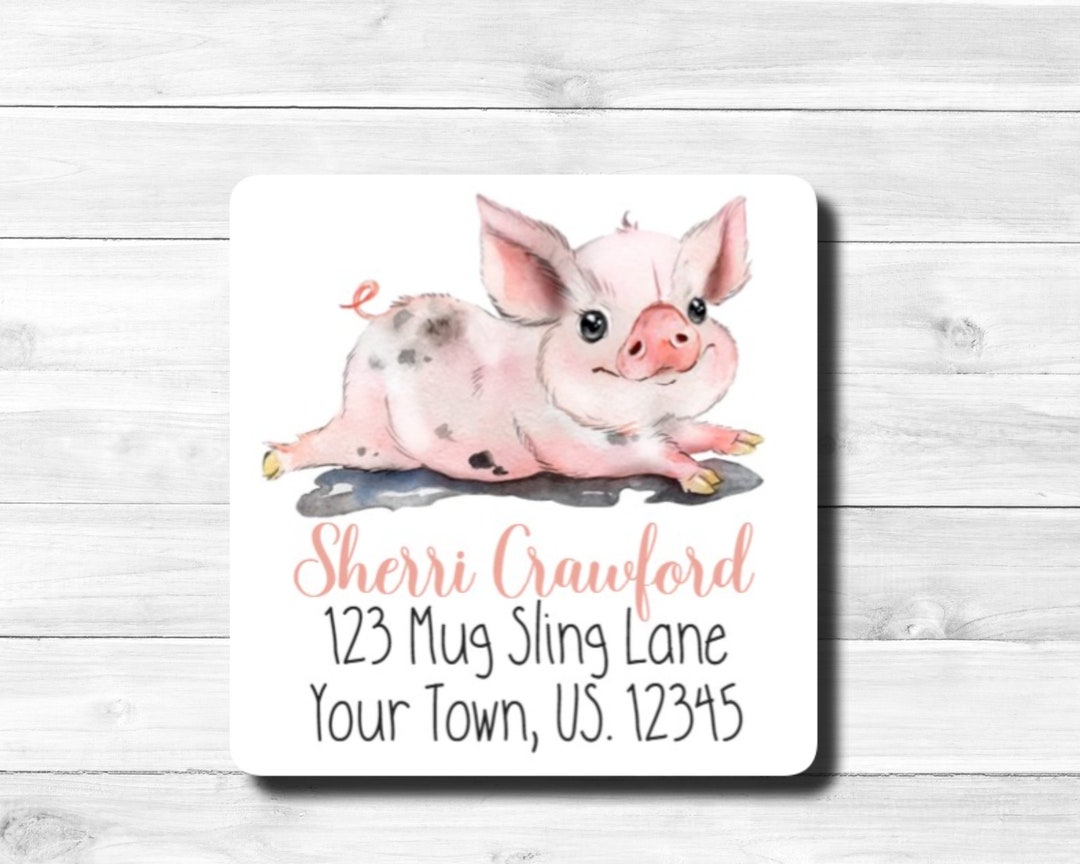 Personalized Muddy Pig Piggy Piglet Farm Animal Pink Return Address ...