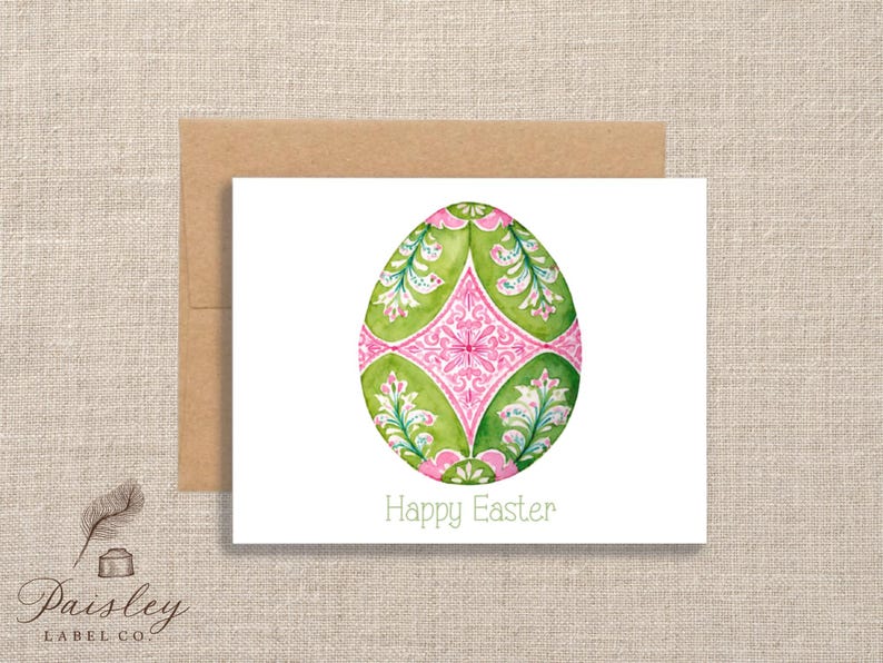 Preppy Watercolor Easter Egg Spring Floral Note Cards • Pink & Kelly ...