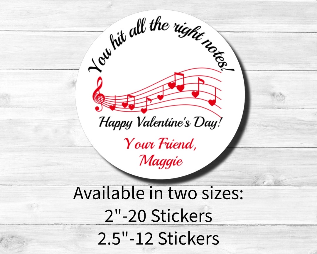 Treble Clef Music Notes Hearts Happy Valentine's Day School Round Class ...