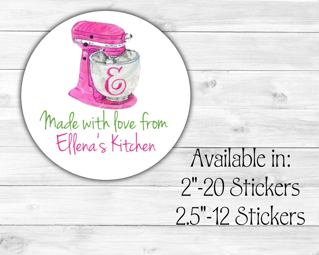 Made With Love Baking Labels Hot Pink Stand Mixer Monogram Baking Baked ...