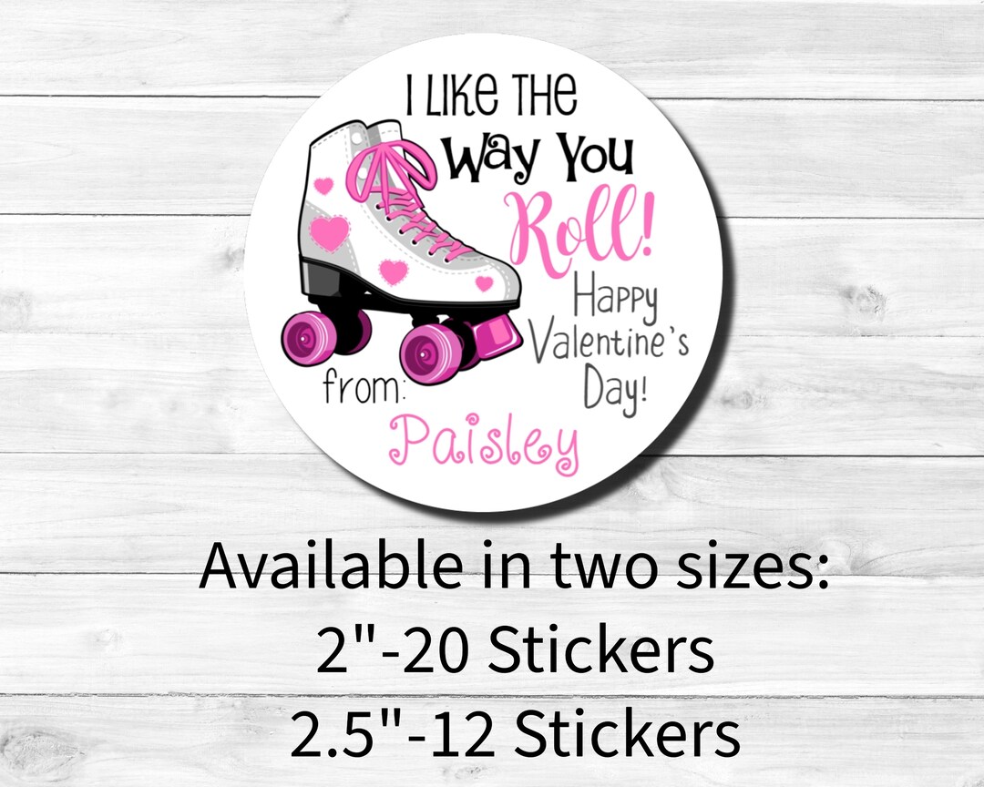 I Like the Way You Roll Roller Skate Valentine's Day Pink Heart Round ...