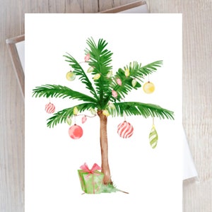 Tropical Christmas Palm Tree Ornaments Gift Note Card Set Holiday ...