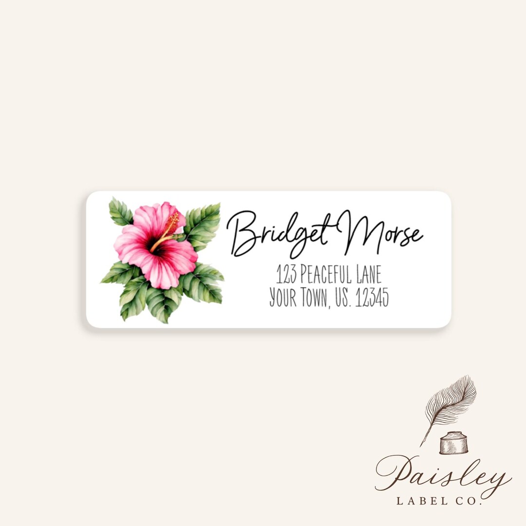 Personalized Beautiful Pink Lady Hibiscus Flower Beauty Return Address ...