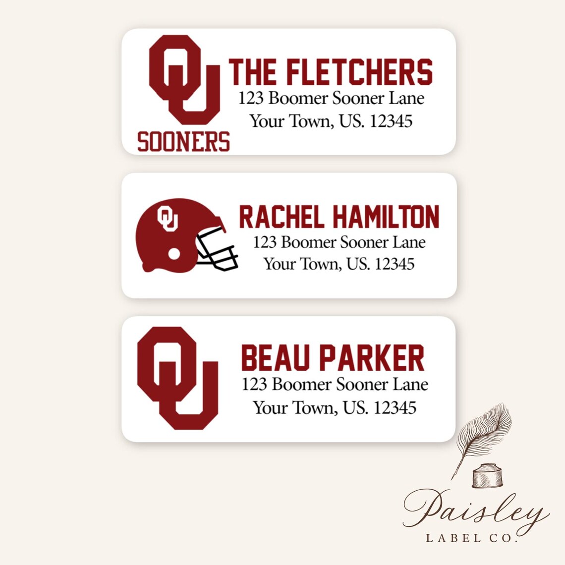 OU University of Oklahoma Boomer Sooner Personalized Return Address ...