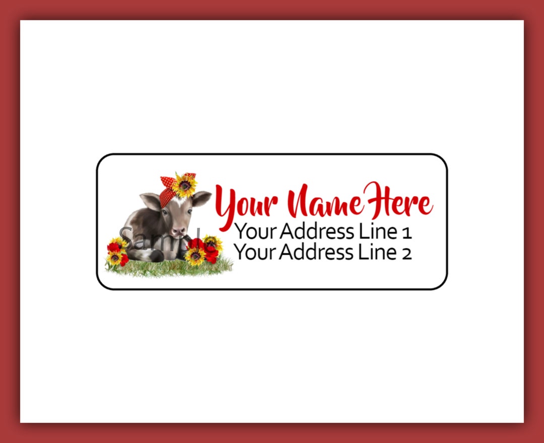 Farm Life Cow Moo Cow Bandana Sunflower Return Address Mailing Labels ...