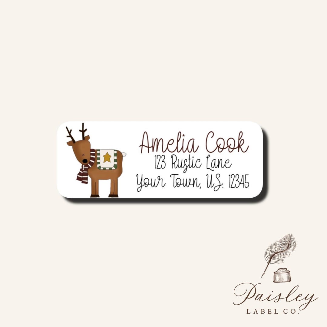 Rustic Winter Reindeer Deer Primitive Return Address Mailing Labels ...