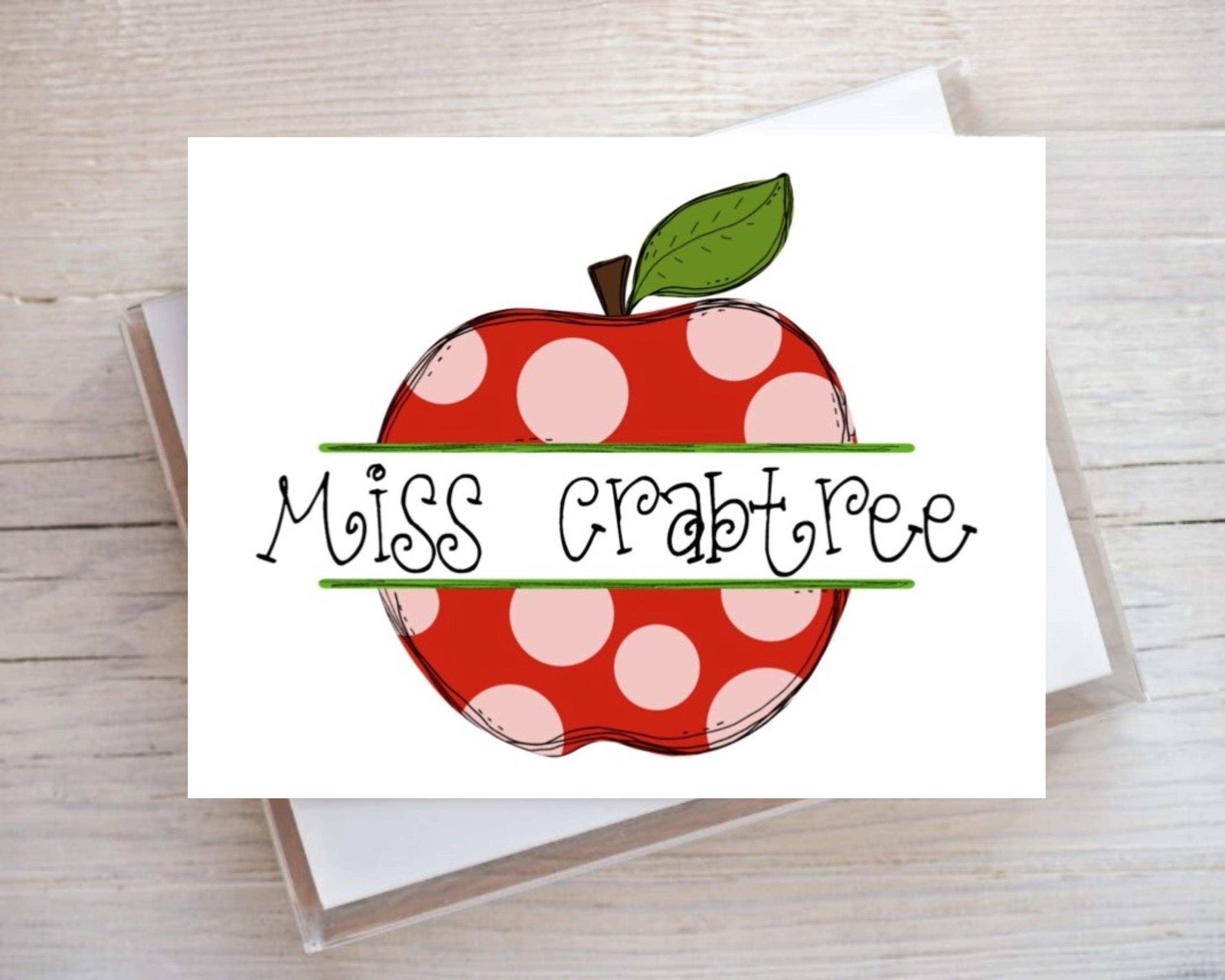 Red Apple Fruit Pink Polka Dots Monogram Name Teacher Gift Stationery ...